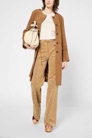 Gerard Darel Veste longue en cuir velours - ROSITA - Paille