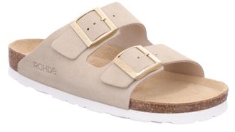 Rohde Pantolette ROHDE ALBA, Damen, Gr. 38, beige (creme), Veloursleder, Schuhe Pantolette, Sommerschuh, Hausschuh, Zweischnaller, Strandschuh mit Softfu&szlig;be