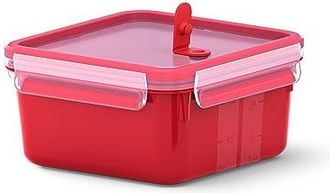 Emsa Mikrowellendose Clip & Micro N10604 | Mikrowellenventil | 1,3 L | Quadratisch | Lunchbox | Integrierte Maßeinteilung | Made In Germany | Rot/ Transpar