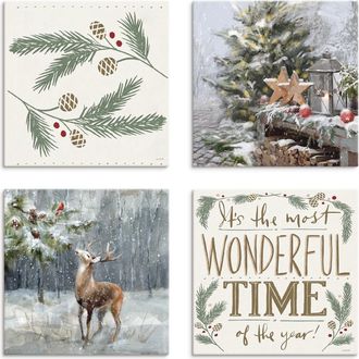 Artland Weihnachtsbilder Leinwand Set 4tlg. je 30x30 cm Advent Weihnachtsdeko Wundervolle Weihnachtszeit U6AY