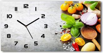 Tulup Wanduhr aus Glas 60x30 cm Glas Uhr Bild Glasuhr Geh&auml;rtetes Glas K&uuml;chenuhren - Schwarze Zeiger - Gem&uuml;se