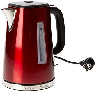 Russell Hobbs Wasserkocher [1,7l, 2400W] Luna Edelstahl Rot (Schnellkochfunktion, herausnehmbarer Kalkfilter, außenliegende Wasserstandsanzeige, autom. Deckelöffnun