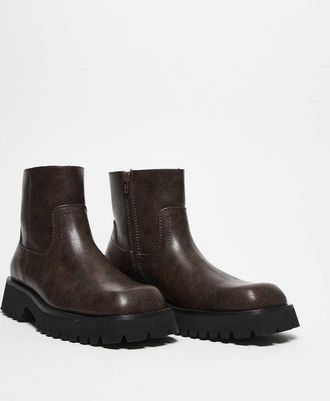 Asos Bottines chelsea &agrave; semelle chunky - Marron-Noir