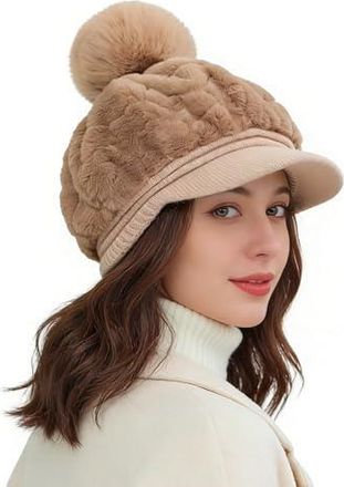 Generic Bonnets dhiver pour femmes - Couvre-chef &agrave; pompon, chapeau dhiver &eacute;l&eacute;gant &agrave; bord | Accessoire en tricot doux isol&eacute; chaud pour femmes et filles pour la