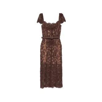 Self Portrait Lace-overlay Cap-sleeve Midi Dress