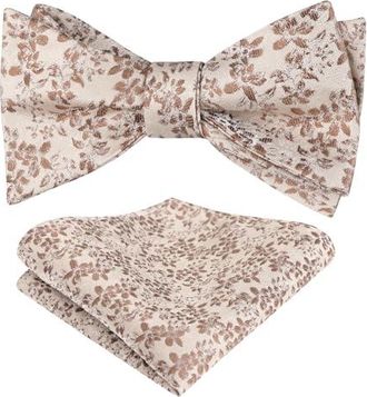 Alizeal Ensemble noeud papillon et mouchoir pour homme Imprimé floral, Beige + marron., taille unique