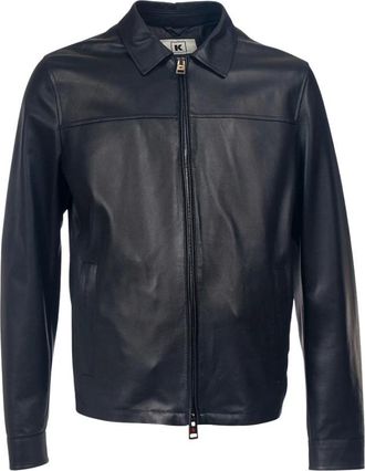 Kired Kired - Veste en cuir &agrave; col chemise - Homme - Vestes - Bleu - Taille: XL