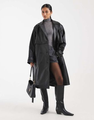 Asos Mittellanger Trenchcoat aus Echtleder in Schwarz-Gelb