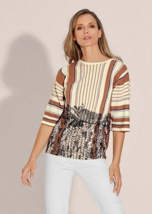 Madeleine Strickpullover Streifen-Pullover mit Paisley-Druck