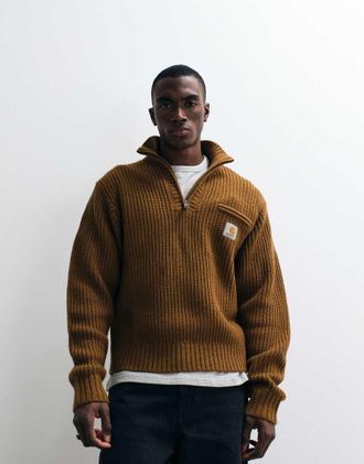Carhartt Work in Progress Detroit - Pull en maille &agrave; col zipp&eacute; - Marron hamilton