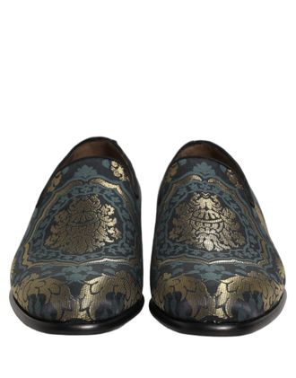 Dolce & Gabbana Mens Black Floral Brocade Slip On Loafers Shoes Leather