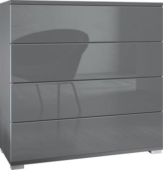 Vladon Kommode Pavos V3, Sideboard mit 4 Schubladen Anthrazit matt/Grau Hochglanz (76 x 76 x 35 cm)