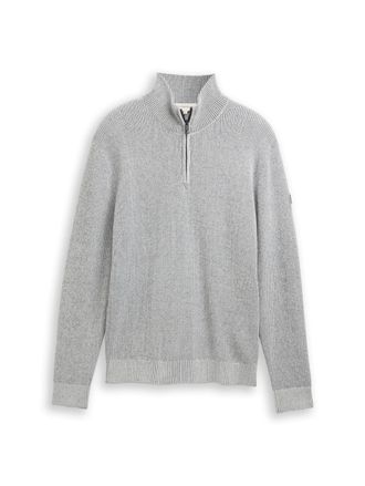 Tom Tailor Herren 1049469 Troyer Strickpullover, 39208-Offwhite Navy Mouline, XL