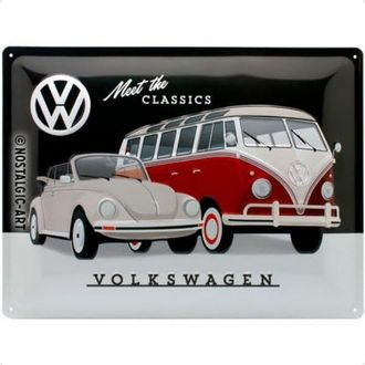 Nostalgic Art Retro Blechschild, 30 x 40 cm, VW - Meet The Classics - Volkswagen Bus Geschenk-Idee, Original Lizenzprodukt (OLP), aus Metall, Vintage Design, Blechs