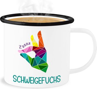 Shirtracer Emaille Becher Blechbecher - Lehrer - Tasse - Schweigefuchs Flüsterfuchs - 300 ml - Weiß Schwarz - teacher fuchs tassen lehrern schule lehrergeschenk 
