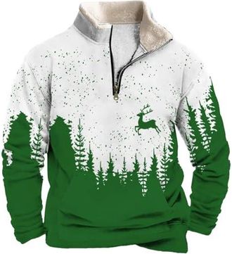 Generic Pull à col rond pour homme - Décontracté - Mode ample et tendance - Imprimé 3D - Manches longues - Sweat à capuche - Sweat-shirt dhiver, Vert, 3XL