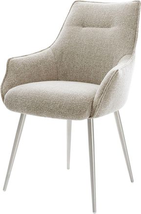 DELIFE Polsterstuhl Alja-Flex mit Armlehnen 4-Fu&szlig; konisch Edelstahl Webstoff Soft Beige Taschenfederkern