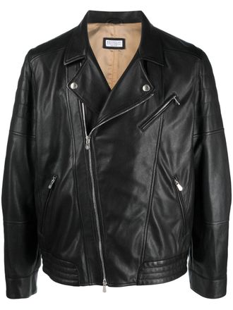 Brunello Cucinelli veste de moto en cuir - Noir