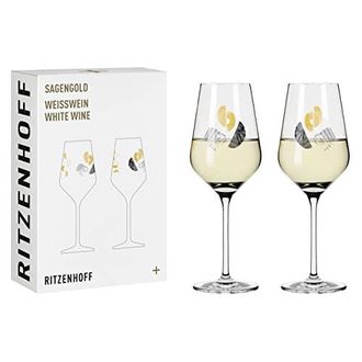 Ritzenhoff 3411002 Wei&szlig;weinglas 400 ml - Serie Sagengold Nr. 2 - 2er Set mit Traubenmotiv, Echt-Gold - Made in Germany