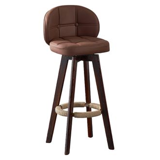 Generic 28 Zoll drehbarer Barhocker aus Leder mit gepolsterter R&uuml;ckenlehne und Sitzfl&auml;che, Beinen aus massivem Gummibaumholz, runder Fu&szlig;st&uuml;tze - K&uuml;cheninselst