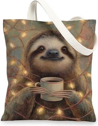 Generic Sacs fourre-tout en toile avec motif animal mignon, sacs de courses réutilisables, confortables, fantaisistes, légers et lavables pour Gy, multicolore