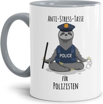 Tassendruck Berufe Tasse - Anti-Stress-Tasse für Polizisten - Lustige Kaffeetasse, Geschenk für Polizisten, Kollegen, Arbeit - Keramik Innen & Henkel Grau, 300 ml