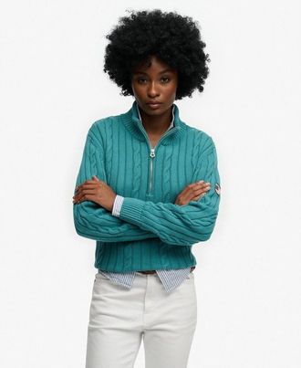 Superdry Pull &agrave; demi-zip en maille c&acirc;bl&eacute;e d&eacute;contract&eacute;