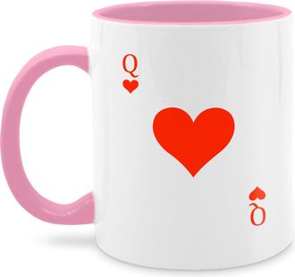 Shirtracer Tasse Tassen 325ml - & Fasching - Queen Kartenspiel Karneval I Spielkarte Dame Rot Herzdame - 325 ml - Rosa - karnevalstasse fasching- q kaffeetasse f
