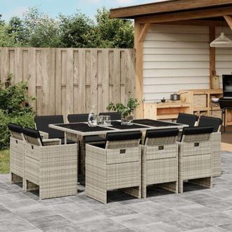 vidaXL Vidaxl - Ensemble &agrave; manger de jardin 11pcs avec coussins gris poly rotin