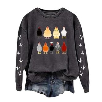 Generic Sweat-shirts d&eacute;contract&eacute;s &agrave; manches longues et col rond pour femme avec motif de poules imprim&eacute;es, sweatshirts haut chemisier femme veste d&eacute;t&eacute;, gris f