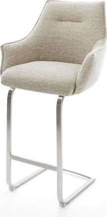 DELIFE Barstuhl Alja-Flex Webstoff Soft Beige Freischwinger Flach Edelstahl Silberfarben Taschenfederkern, Barst&uuml;hle