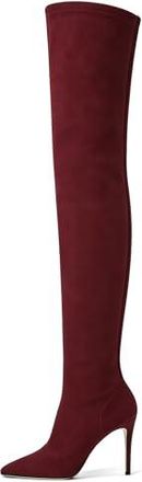 elashe Cuissardes Femme Bottes Bordeaux Femme Talon Hiver Bottes Hautes &eacute;l&eacute;gantes En daim &agrave; talon aiguille 10 cm pointe fine avec fermeture &eacute;clair lat&eacute;rale 4