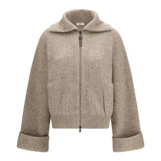 Brunello Cucinelli Pull &agrave; col montant et manches larges - Femme - Pulls - Beige - Taille: 38 FR