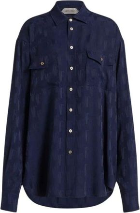 Alberta Ferretti Femme, Blouses et Chemises, Bleu, Taille: 34 FR Chemise en soie avec monogramme AF