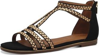 Tamaris Femme Damen 1-28149-44 Sandale Plate, Noir/doré, 39 EU