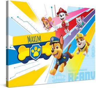 Picanova PAW Patrol Team Leinwandbilder - Maxim - 80x60cm - Leinwand Premium - Personalisierte Wandbilder - Kinder-Geschenk Leinwanddruck - PAW Patrol Kollekti