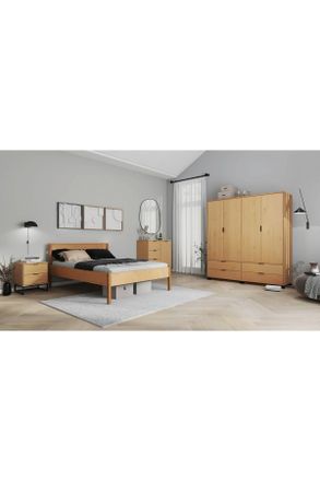 MID.YOU Mid.you Bett, Braun, Holz, Kiefer, massiv, 140x200 cm, Schlafzimmer, Betten, Doppelbetten