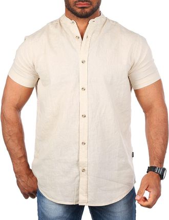 Carisma Herren Leinen Baumwoll Mix Casual Stehkragen Hemd Kurzarm Regular fit 9337, Grösse:4XL, Farbe:Beige