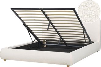 Beliani Bett Boucl&eacute; cremewei&szlig; mit Kopfteil Bettkasten Lattenrost 160 x 200 cm Blagnac