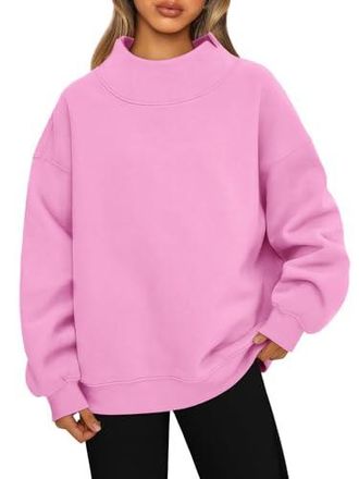 Generic Pull oversize &agrave; manches longues et col roul&eacute; pour femme - D&eacute;contract&eacute; - Sans capuche - Doublure en polaire - Automne et hiver, rose, XXL