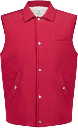 Brunello Cucinelli Homme, Vestes, Rouge, Taille: XL Gilet Tiss&eacute; D&eacute;perlant Boutonn&eacute;