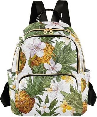 Mnsruu Mini sac à dos pour femme, motif ananas et fleurs blanches, petit sac à dos tendance pour femme, sac à dos décontracté, Multi952, M