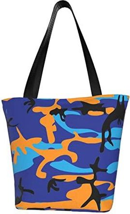 AOOEDM Sac fourre-tout Bleu Orange Noir Camouflage Sacs &agrave; provisions Petit sac de march&eacute; r&eacute;utilisable Sacs fourre-tout de plage Sacs de voyage