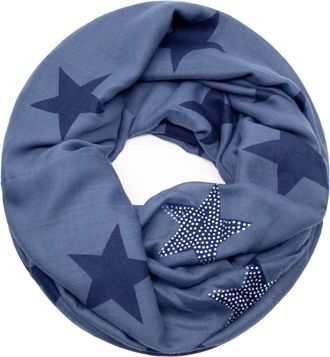 Glamexx24 Damen Loop Schal Sterne Strass Leichter Schlauchschal Tuch für Frühling und Herbst SC20170401, Jeanblau