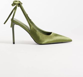 Simmi London Simmi London Celina Slingback-Schuhe mit Absatz und Schleifendetail in Oliv-Satin-Gr&uuml;n