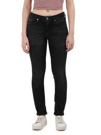 Calvin Klein Damen Jeans Hose Mid Rise Skinny Fit, Schwarz (Denim Black), 29W/32L