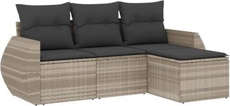 vidaXL Set Divano Da Giardino 4pz Con Cuscini Grigio Chiaro Polyrattan - Vidaxl