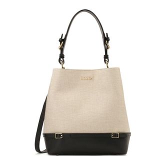 Kazar Handtasche aus Canvas-Stoff und schwarzem Leder - - Bags - Damen - Beige - ONE SIZE