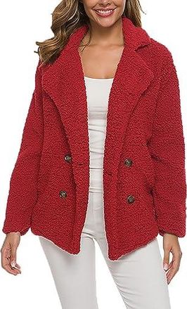 Generic Veste polaire pour femme, sweat à capuche pelucheux pour femme, vêtement dextérieur décontracté et solide, cardigan ample à boutons rabattables, vêtem
