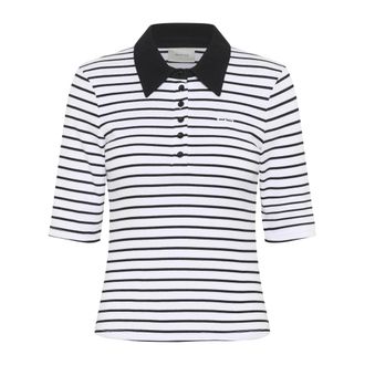 Gestuz Gestreiftes Polo-Top Bright White/Black - - Tops - Damen - Mehrfarbig - S